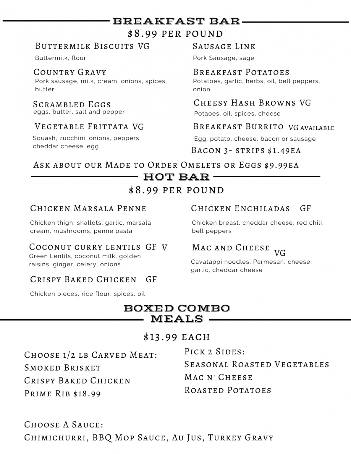 Hot Bar Menu - My Fresh Basket