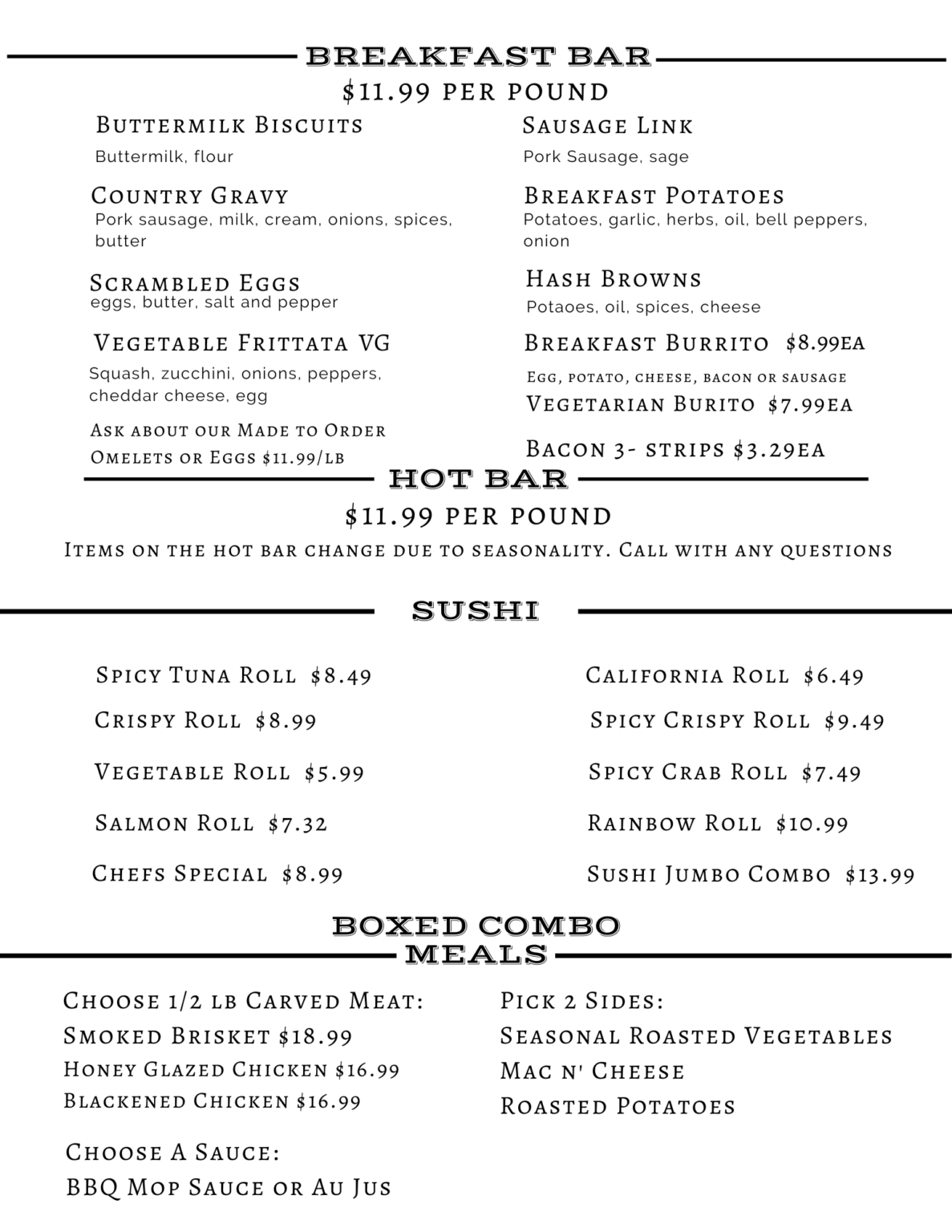 Hot Bar Menu - My Fresh Basket